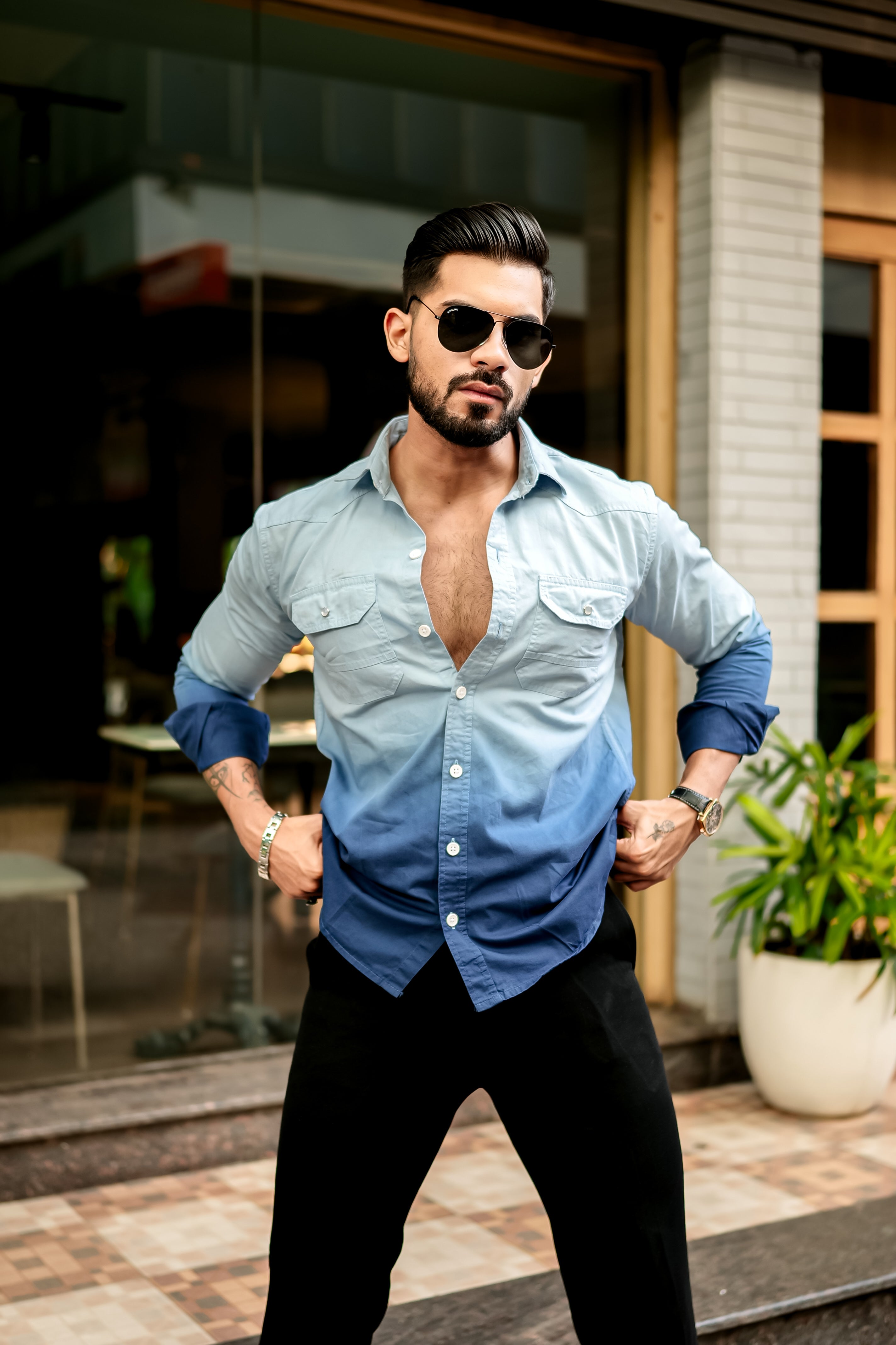 Sky Blue Double Shade Cotton RFD Designer Shirt – Trrendo