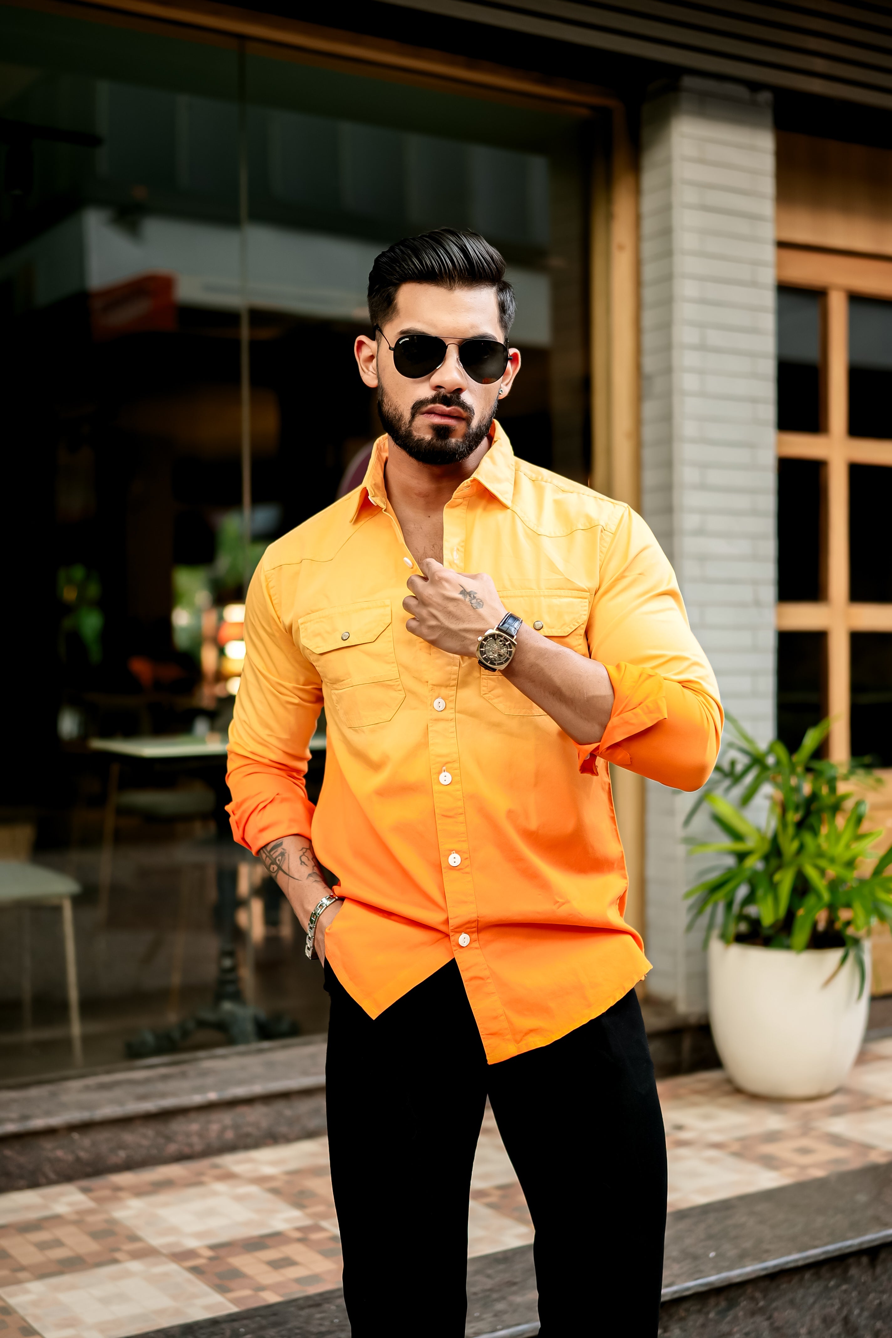 Orange Double Shade Cotton RFD Designer Shirt – Trrendo
