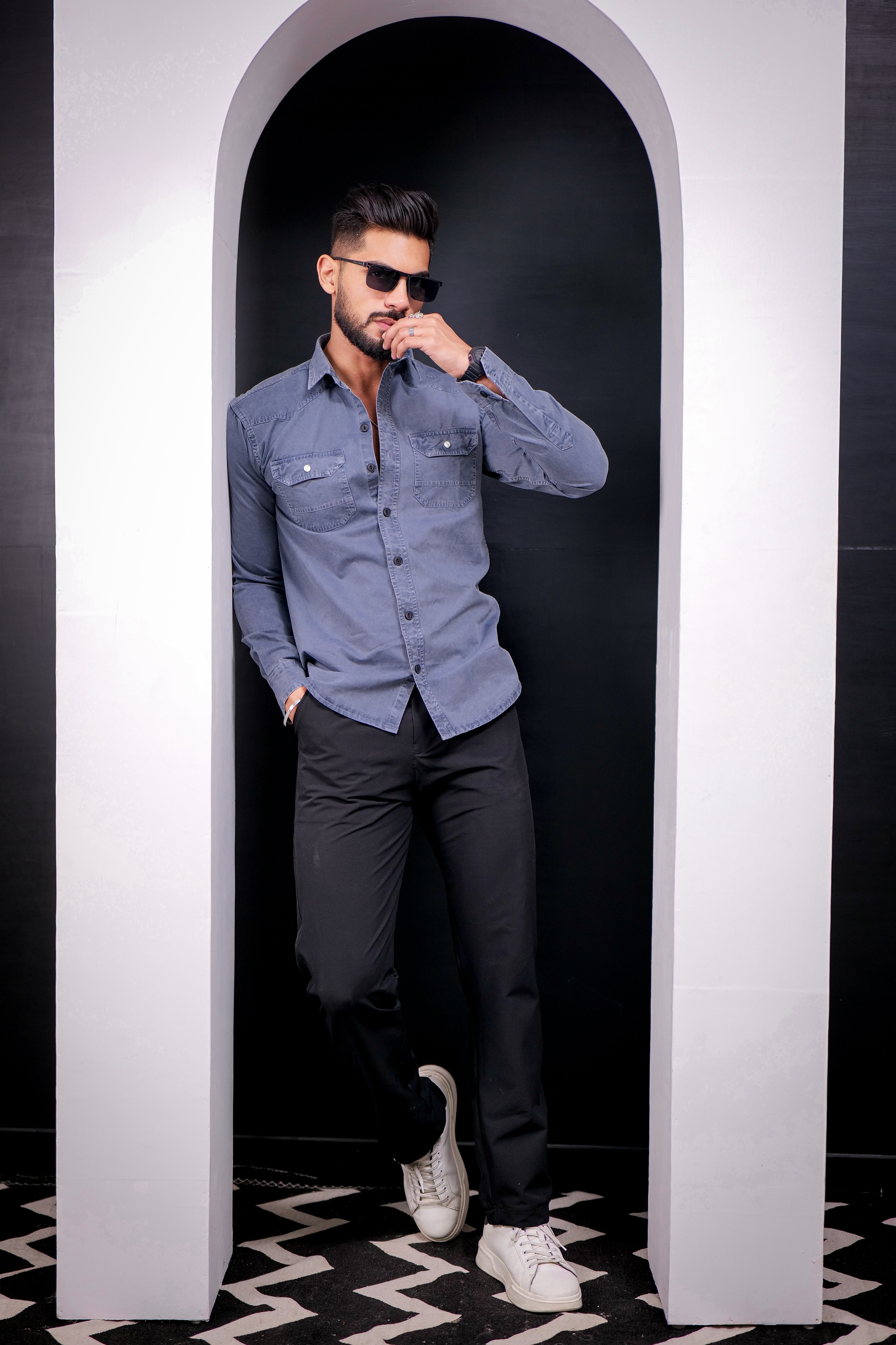 Ice Blue Double Pocket Full Sleeve RFD Cotton Shirt – Trrendo