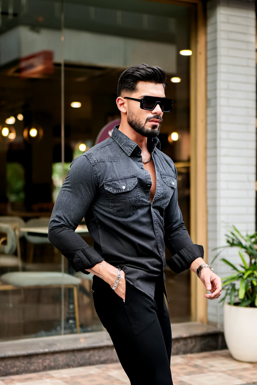 Dark Grey Acid Wash Double Shade Cotton RFD Shirt – Trrendo