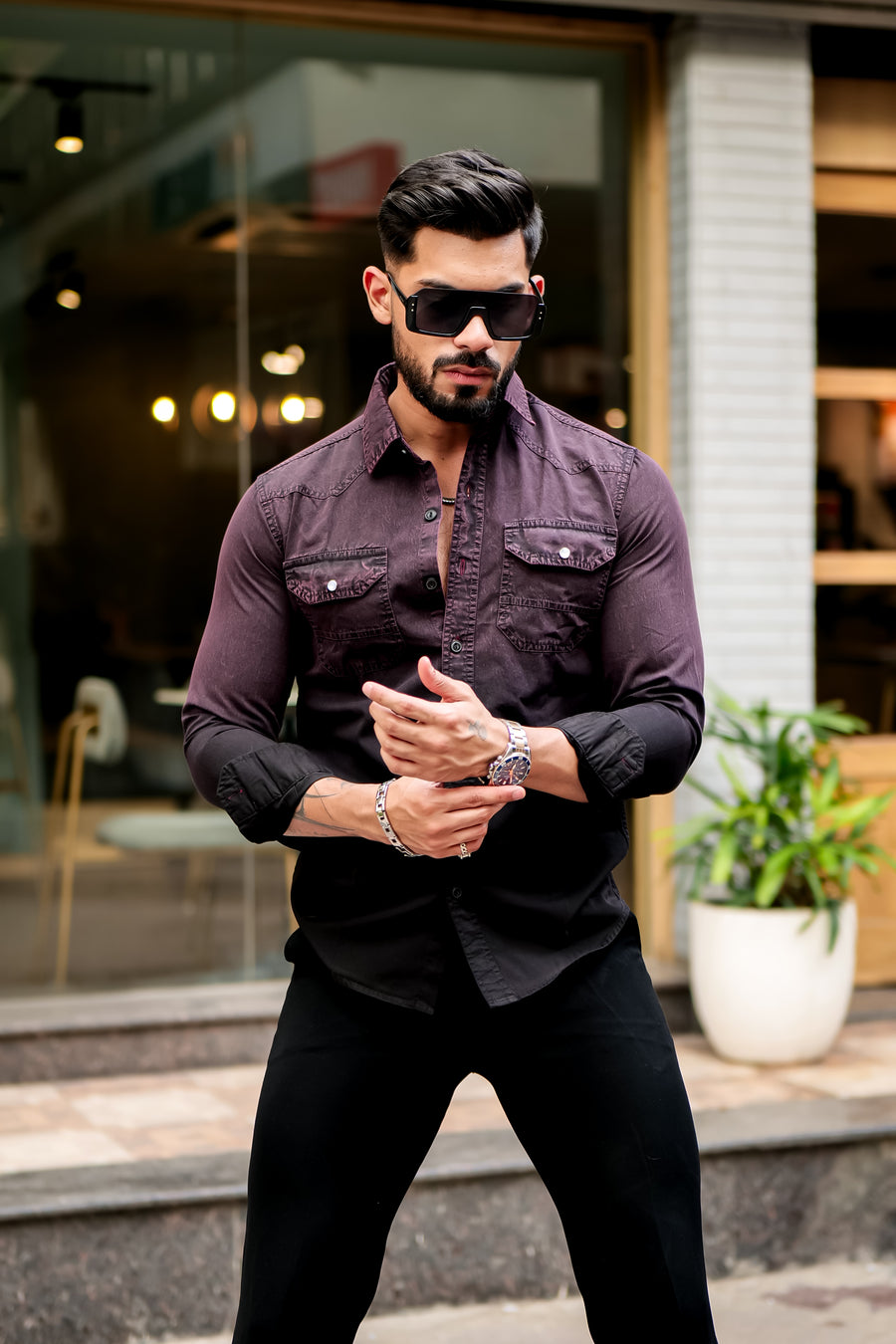 Maroon Acid Wash Double Shade Cotton RFD Shirt – Trrendo