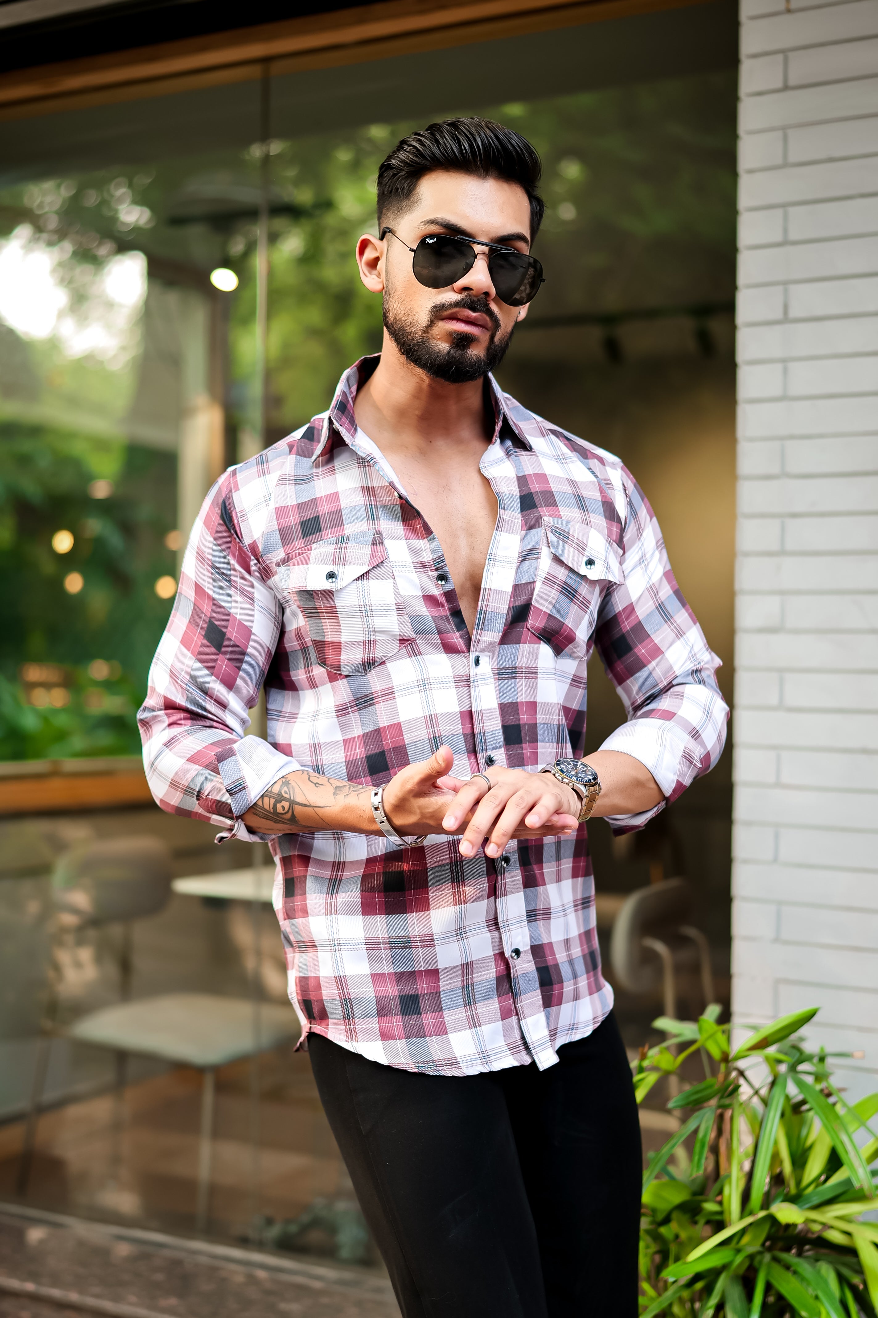 Maroon Double Pocket Checkered Shirt – Trrendo